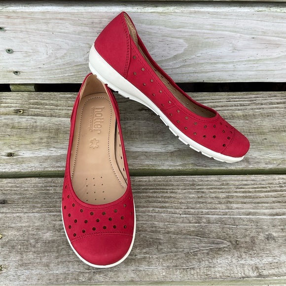 hotter | Shoes | Hotter Livvy Red Leather Flats Cut Out Dots Holes Slip ...